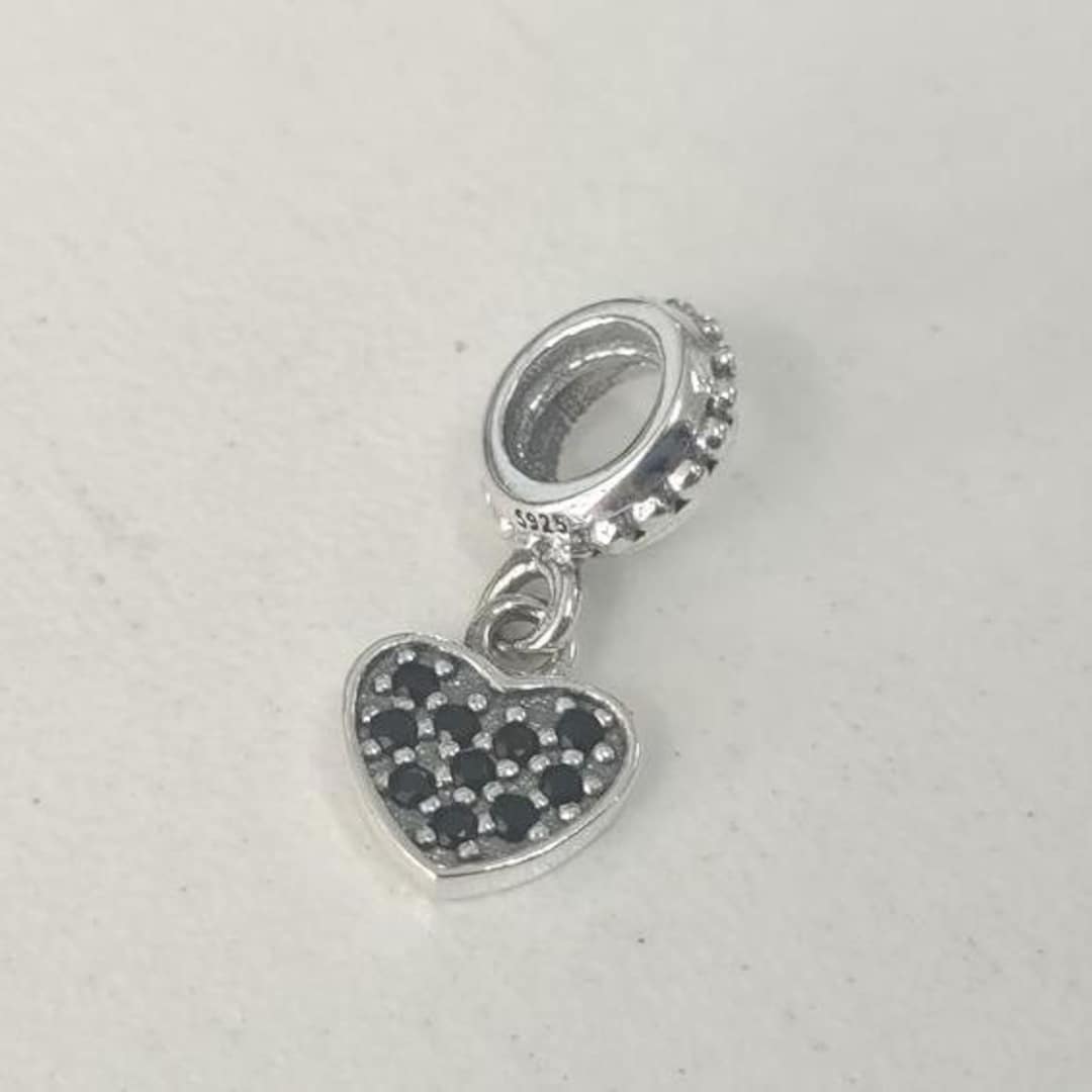 Pandora Sterling Silver S925 ALE Black Pave Heart Dangle Charm - Etsy