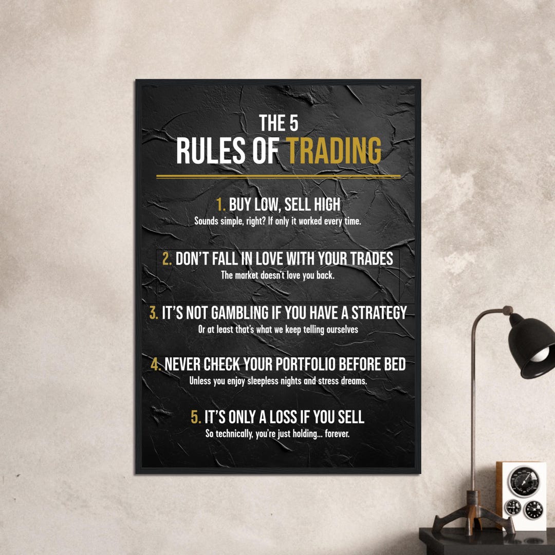 The 5 Rules of Trading, Investing Wall Art, Funny Quotes Poster ...