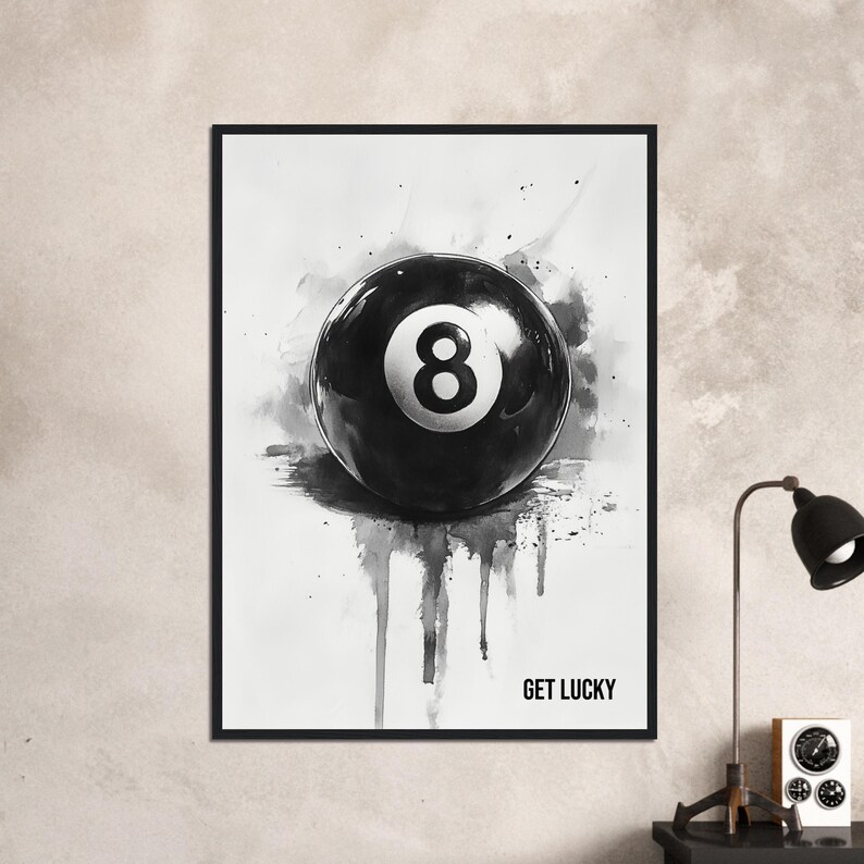 8 Ball Poster, Get Lucky, Motivational Wall Art, Pool Ball Print, Home ...