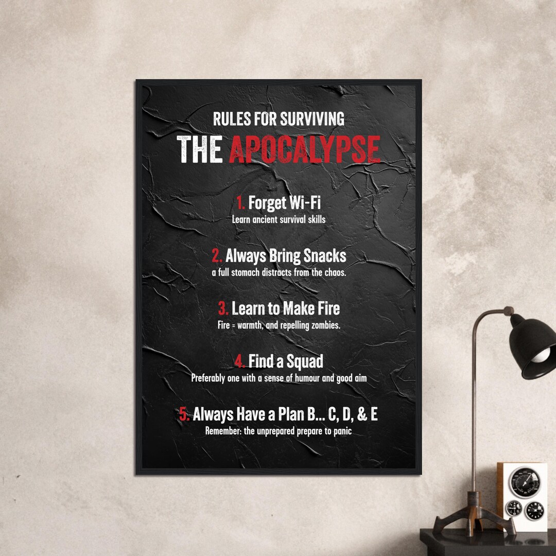 Rules for Surviving the Apocalypse, Humorous Wall Art, Survivalist ...