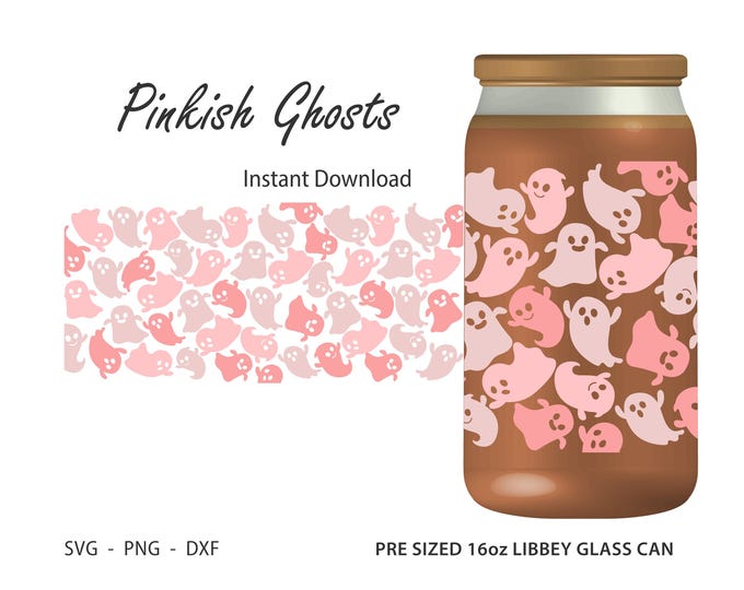 Cute Ghosts Glass Wrap SVG Halloween Boo Pink Layered 16oz Can Svg PNG ...