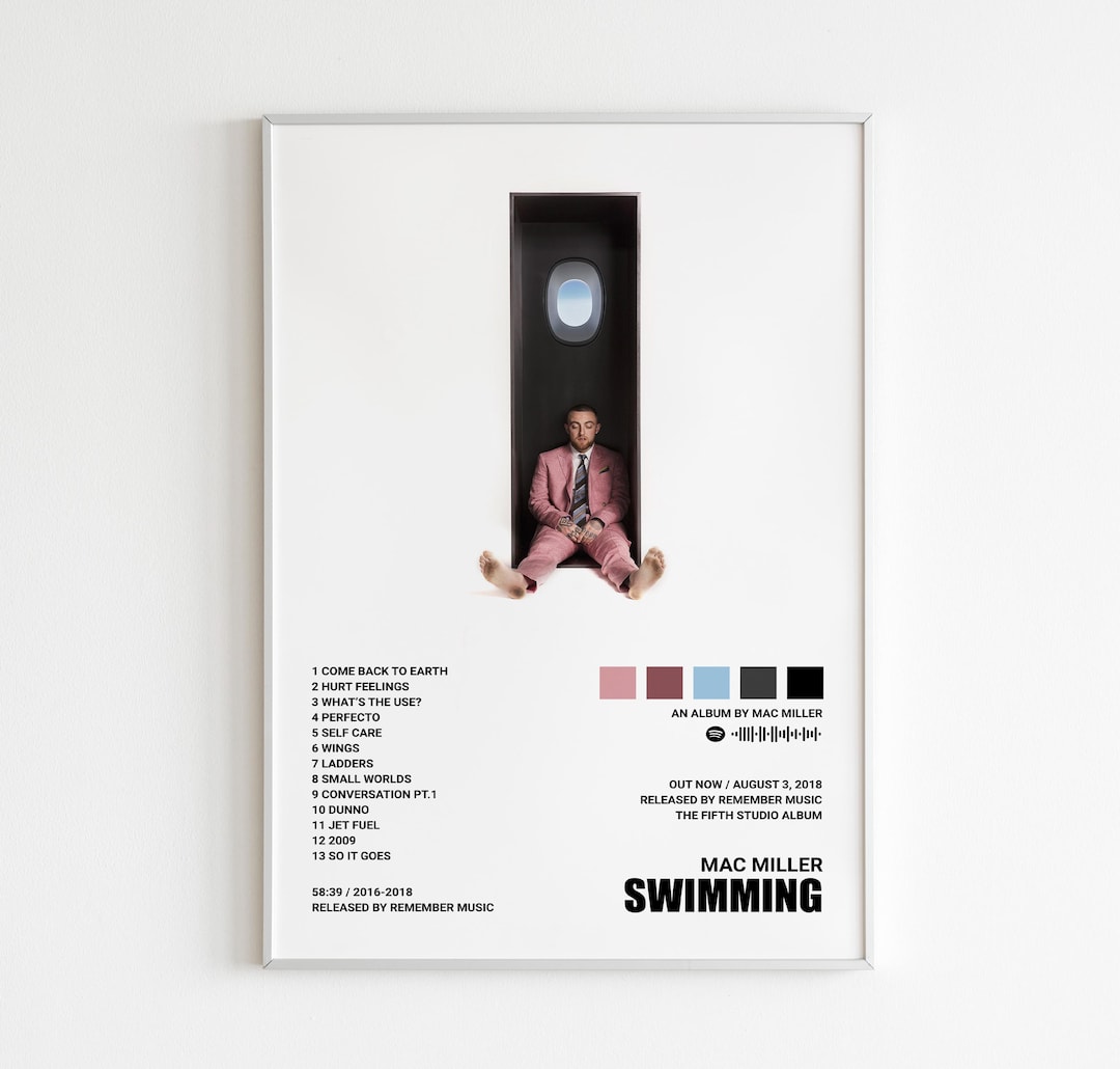 Mac Miller Poster, Swimming Album Cover Print, Tracklist Poster, Cover ...