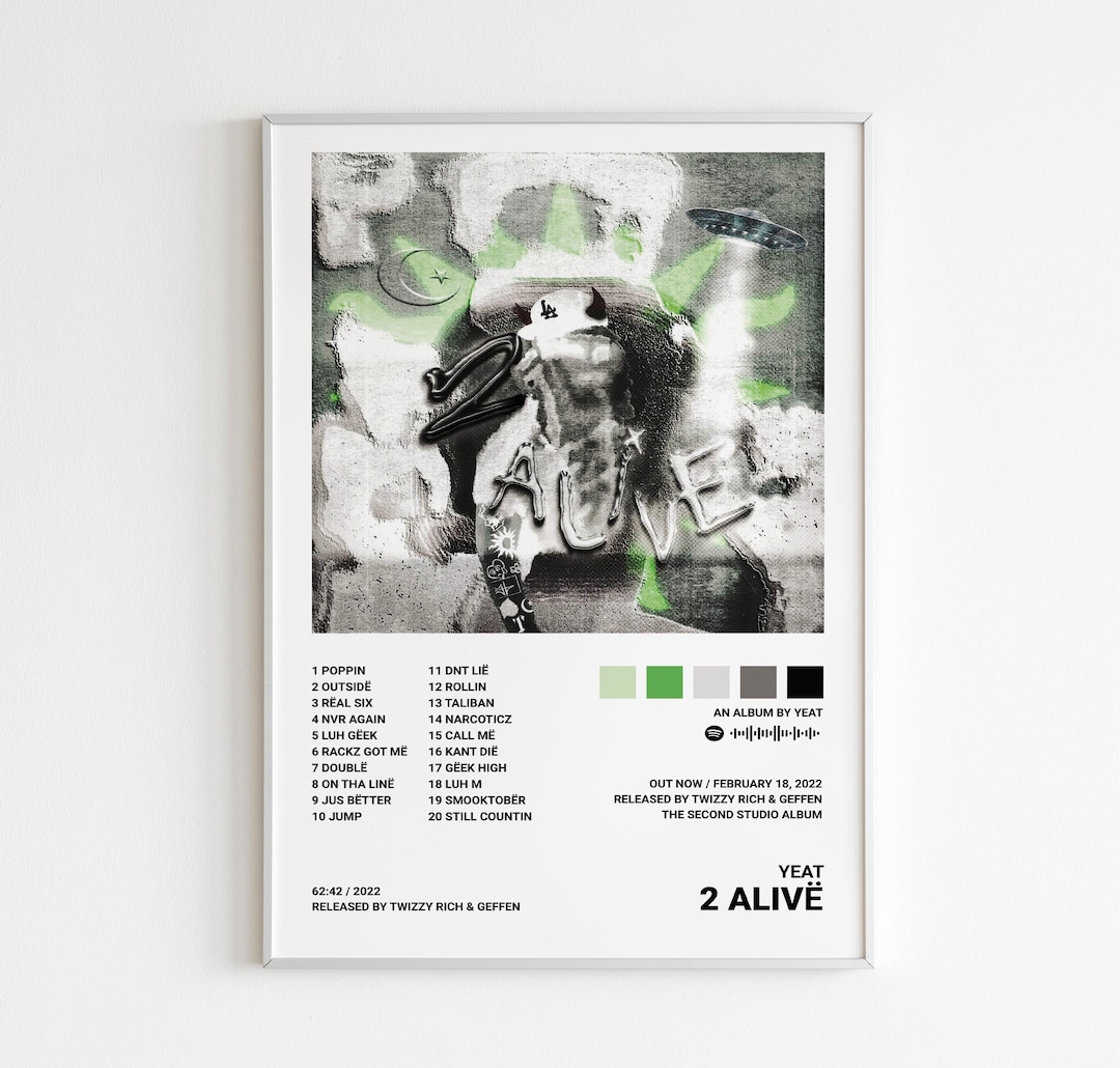 Yeat Poster, 2 Alive Album Cover Print, Album Tracklist Poster, Gift ...