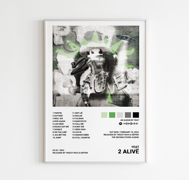Yeat Poster, 2 Alive Album Cover Print, Album Tracklist Poster, Gift ...