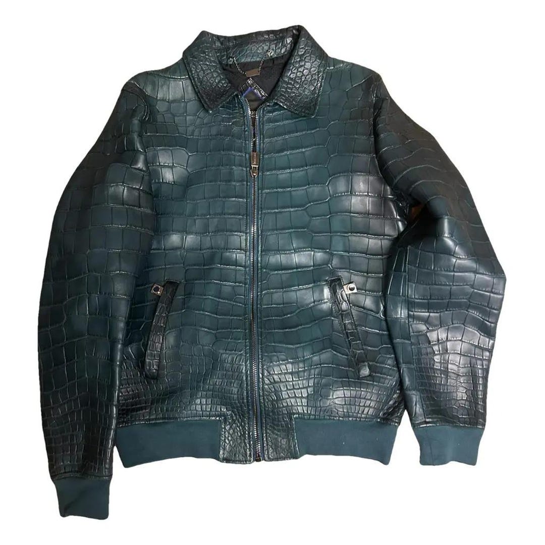 Crocodile Real Leather Jacket Embossed Handmade Alligator Textured Skin ...
