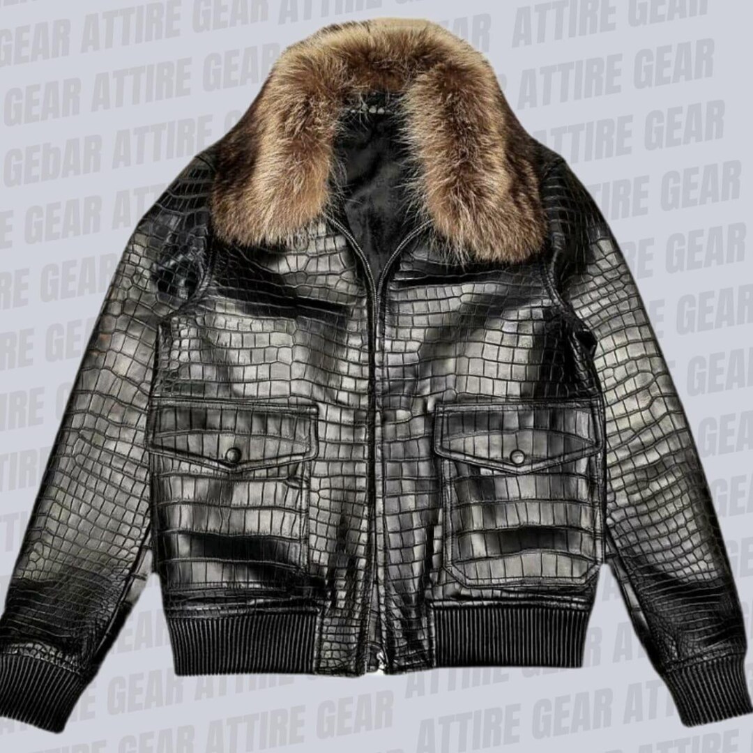 Men's Handmade Alligator Textured Leather Jacket / Crocodile Embossed ...