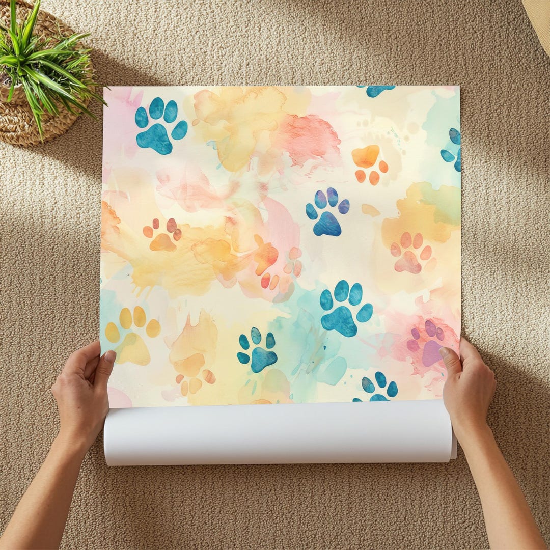 Rolled Poster Watercolor Paw Prints | Colorful Pet Wall Art - Etsy
