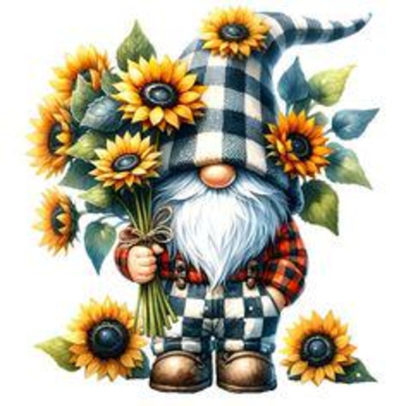 Sunflower Gnome Watercolor Clipart Bundle 11 Pngs Watercolor Summer ...