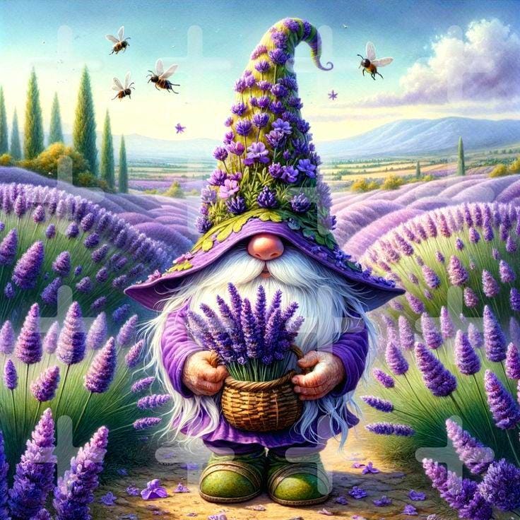 Watercolor Lavender Gnomes, Cute Female Gnomes, Gnomes With Flower ...