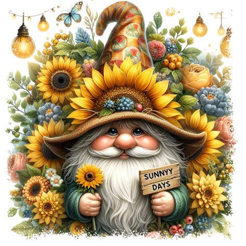Sunflower Gnome Watercolor Clipart Bundle 11 Pngs Watercolor Summer ...