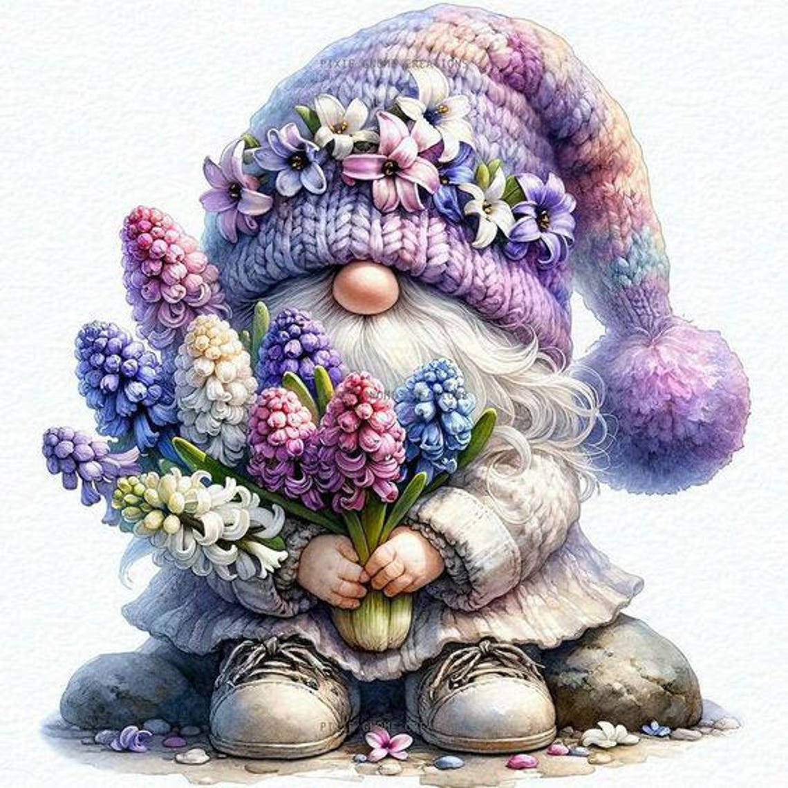 Watercolor Lavender Gnomes, Cute Female Gnomes, Gnomes With Flower ...