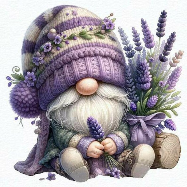 Watercolor Lavender Gnomes, Cute Female Gnomes, Gnomes With Flower ...