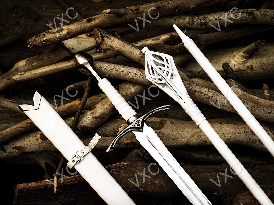 Handmade Glamdring Sword of Gandalf White Staff, Fantasy Cosplay Swords ...