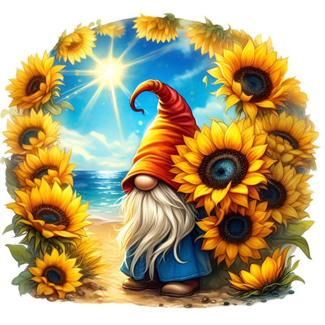 Sunflower Gnome Watercolor Clipart Bundle 11 Pngs Watercolor Summer ...