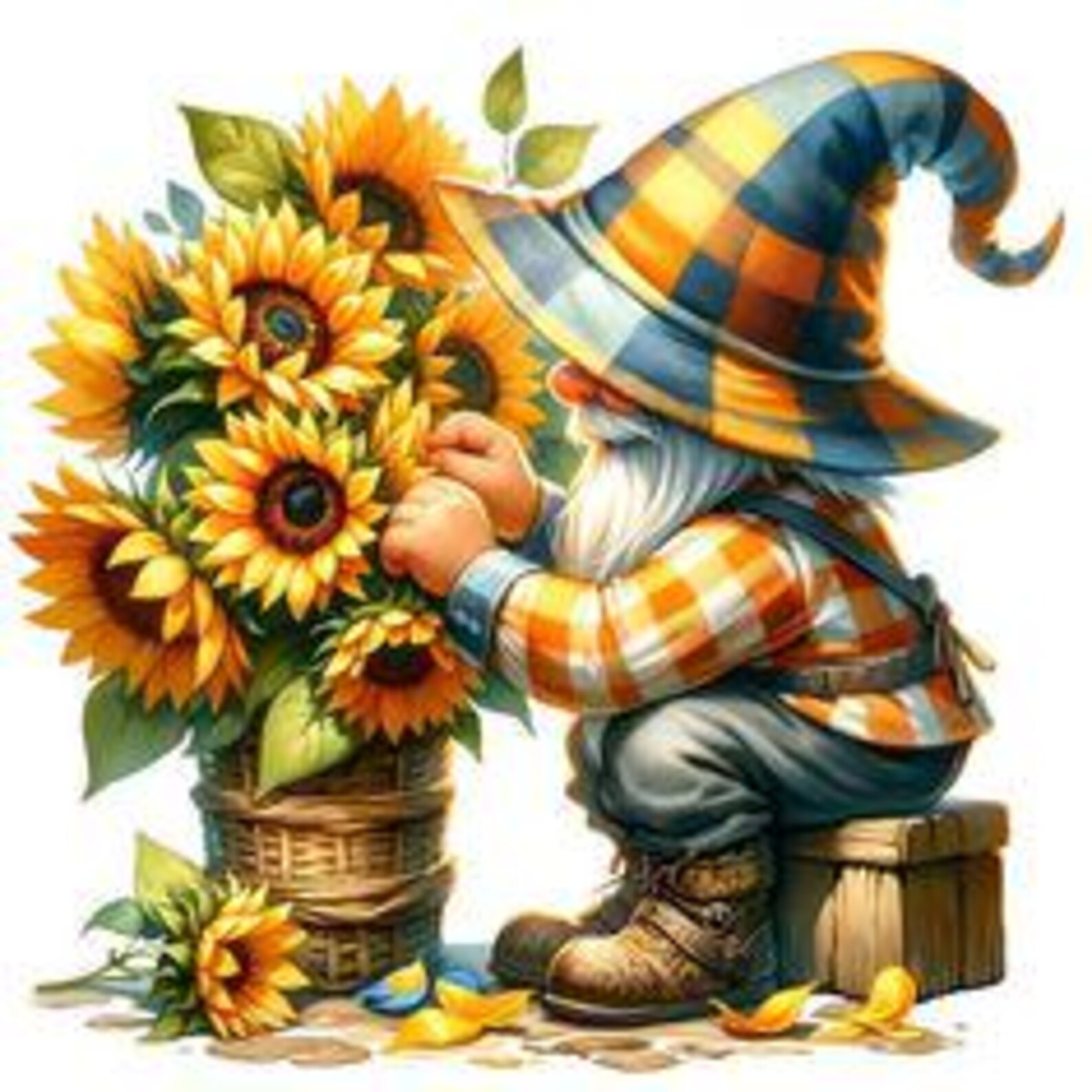 Sunflower Gnome Watercolor Clipart Bundle 11 Pngs Watercolor Summer ...
