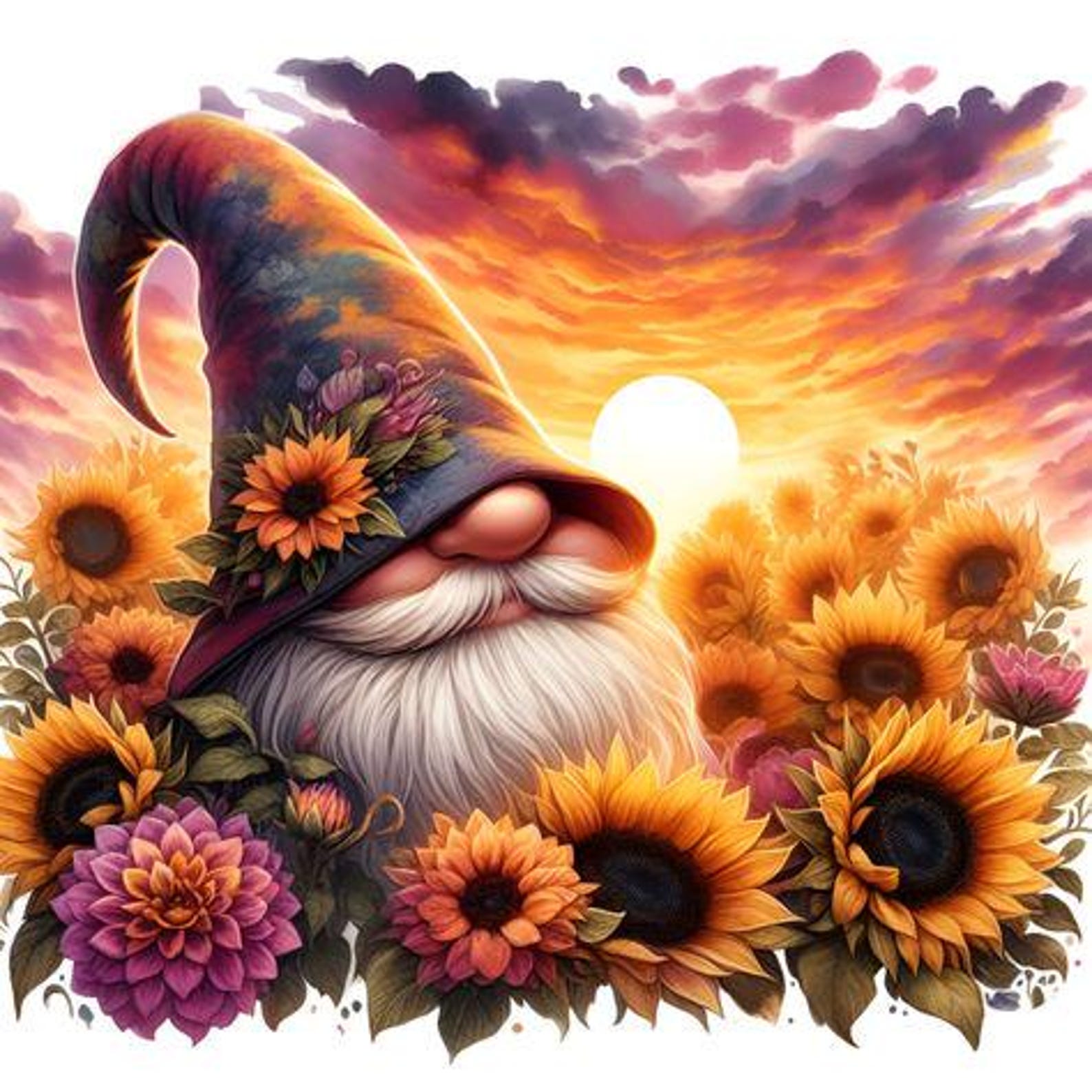 Sunflower Gnome Watercolor Clipart Bundle 11 Pngs Watercolor Summer ...