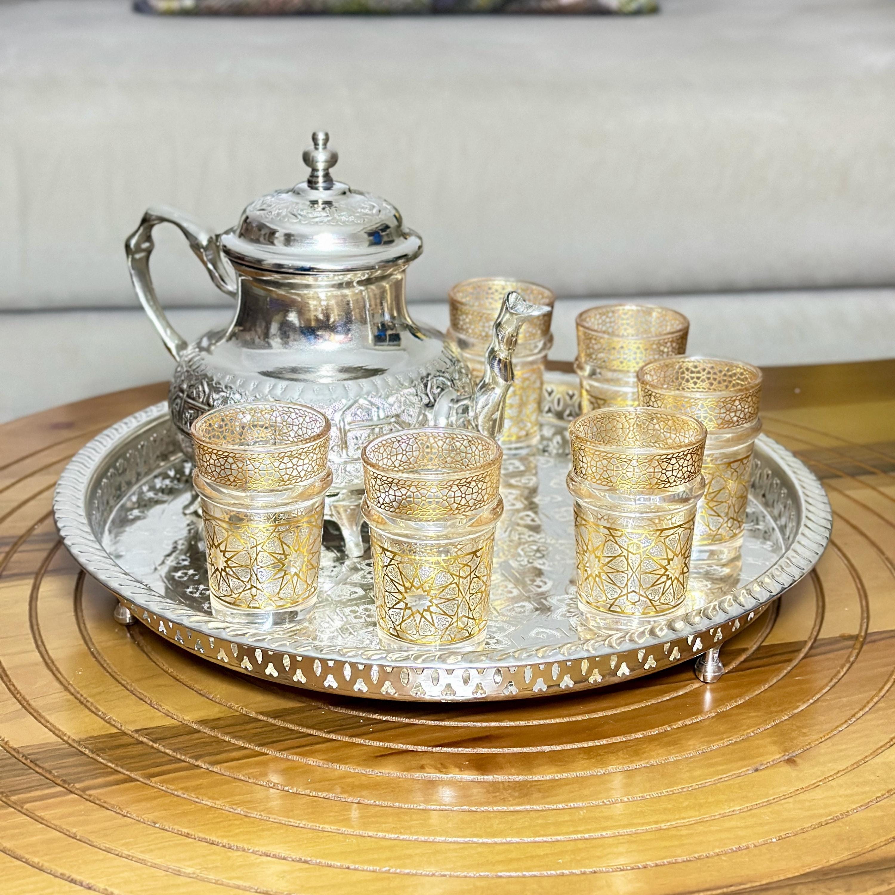 Moroccan Tea Glasses Set: Gold Zellij Design, Handcrafted Tea Cups - Etsy