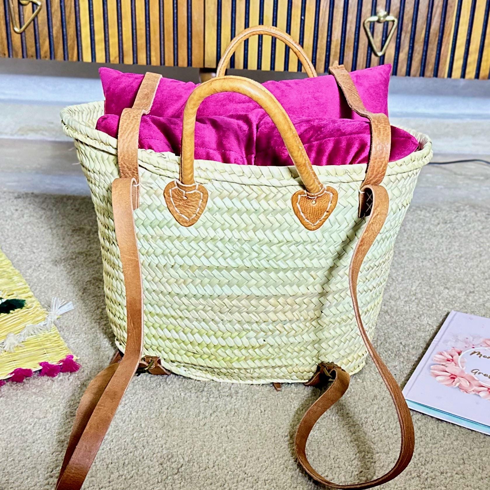 Straw Bag French Basket Moroccan Straw Basket With Leather Handle ...