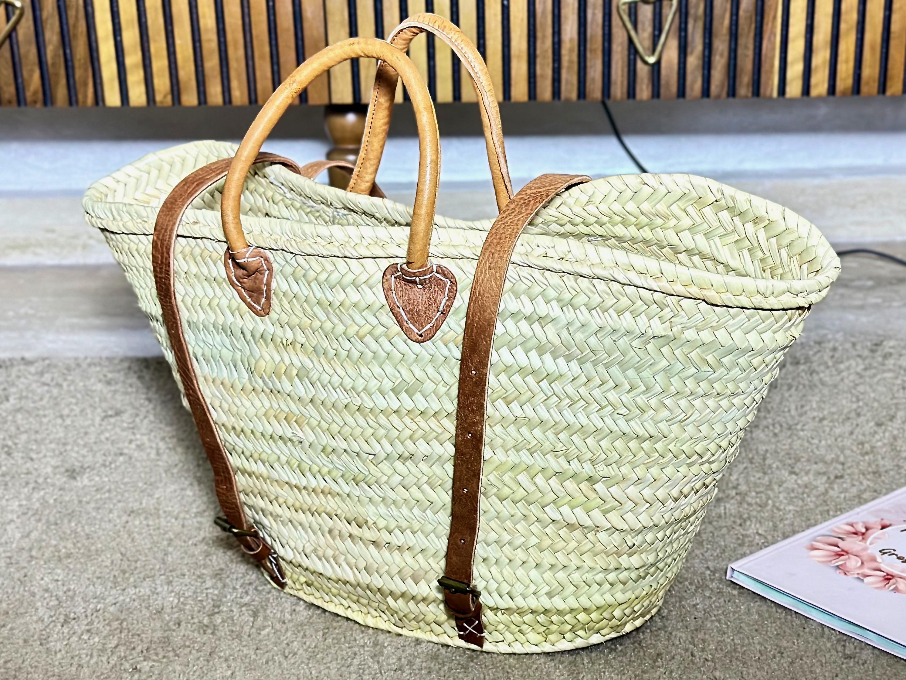 Straw Bag French Basket Moroccan Straw Basket With Leather Handle ...