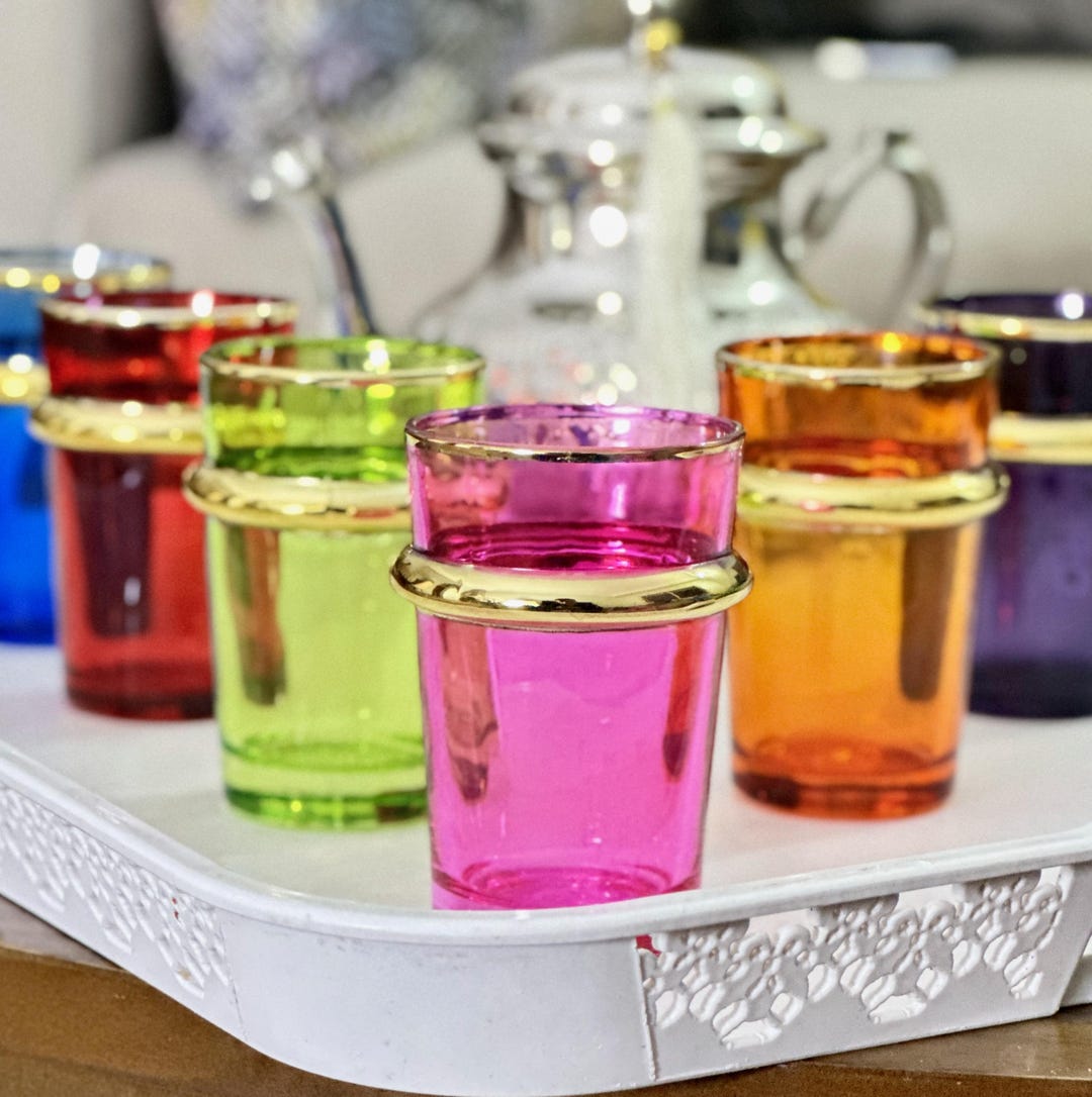 Moroccan Tea Glasses Set of Colorful Moroccan Glasses Tea Cups Small ...