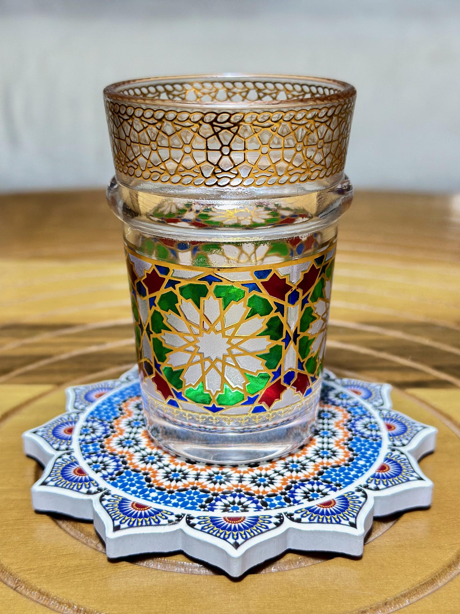 Set of 3 Tea Glasses Moroccan Beldi Cups Gold Zellij Design Handcrafted ...