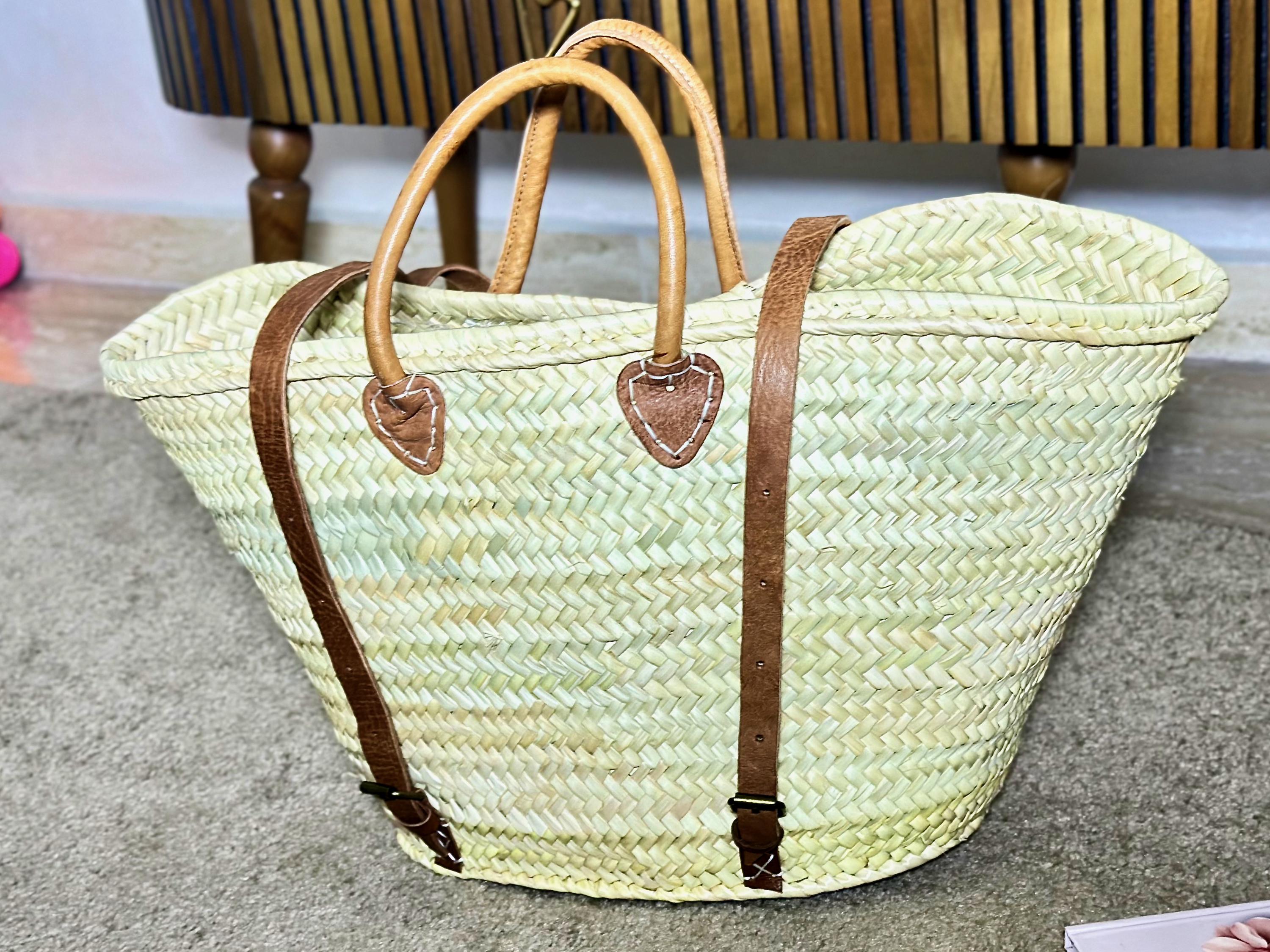 Straw Bag French Basket Moroccan Straw Basket With Leather Handle ...
