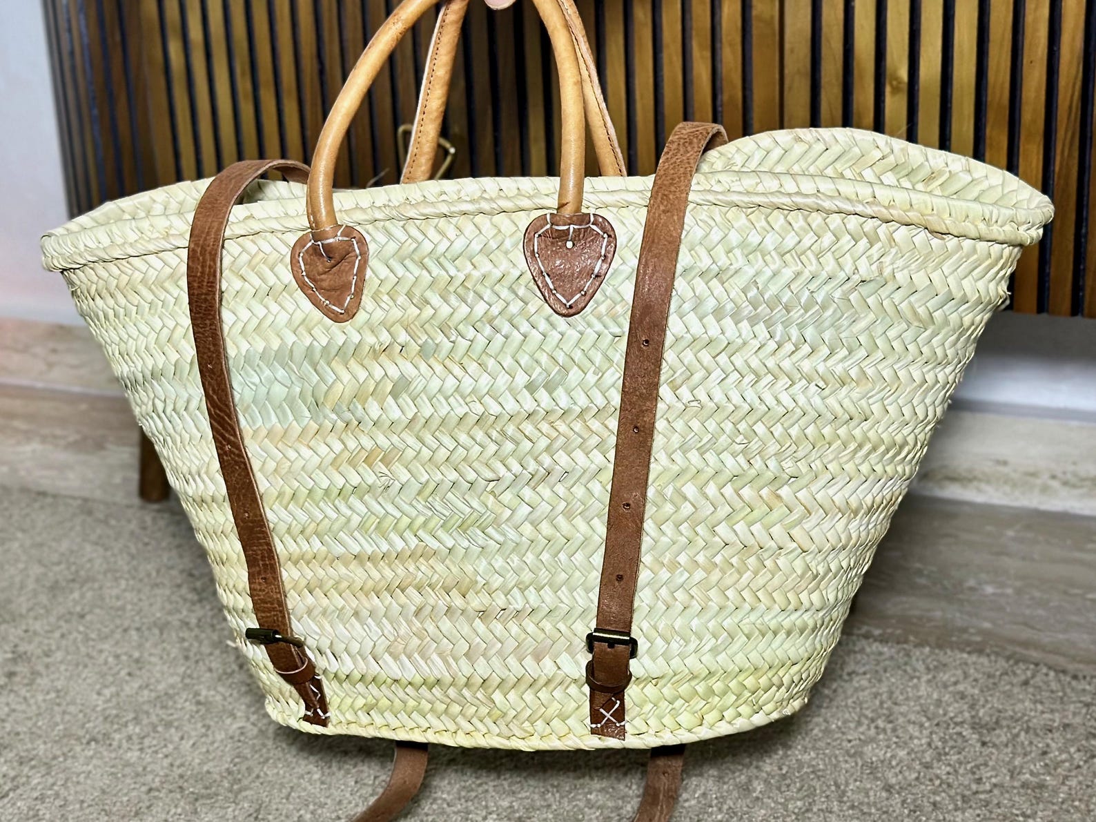 Straw Bag French Basket Moroccan Straw Basket With Leather Handle ...