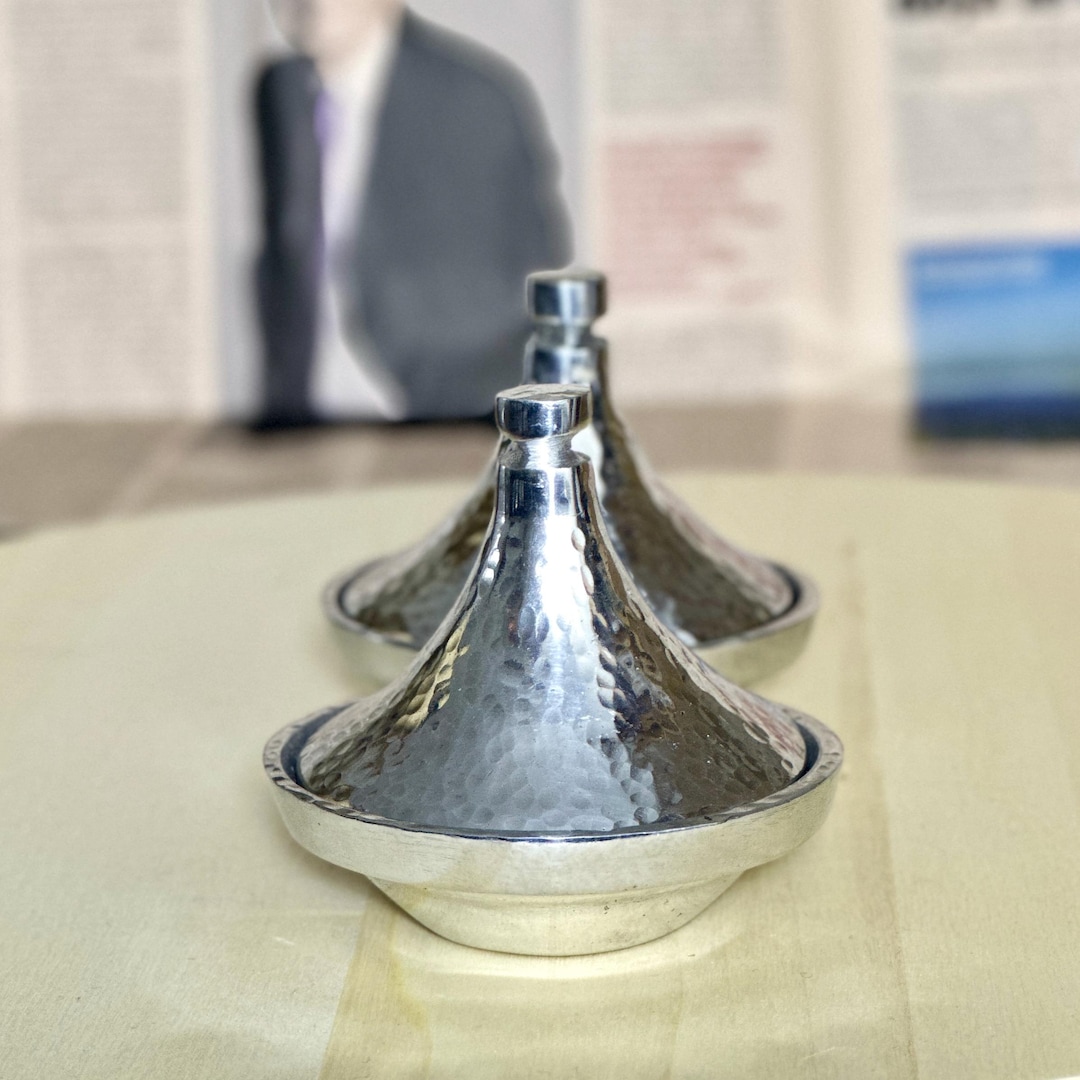 Set of 2 Small Moroccan Tajine Silver Handmade Tagine Mini for Spices ...