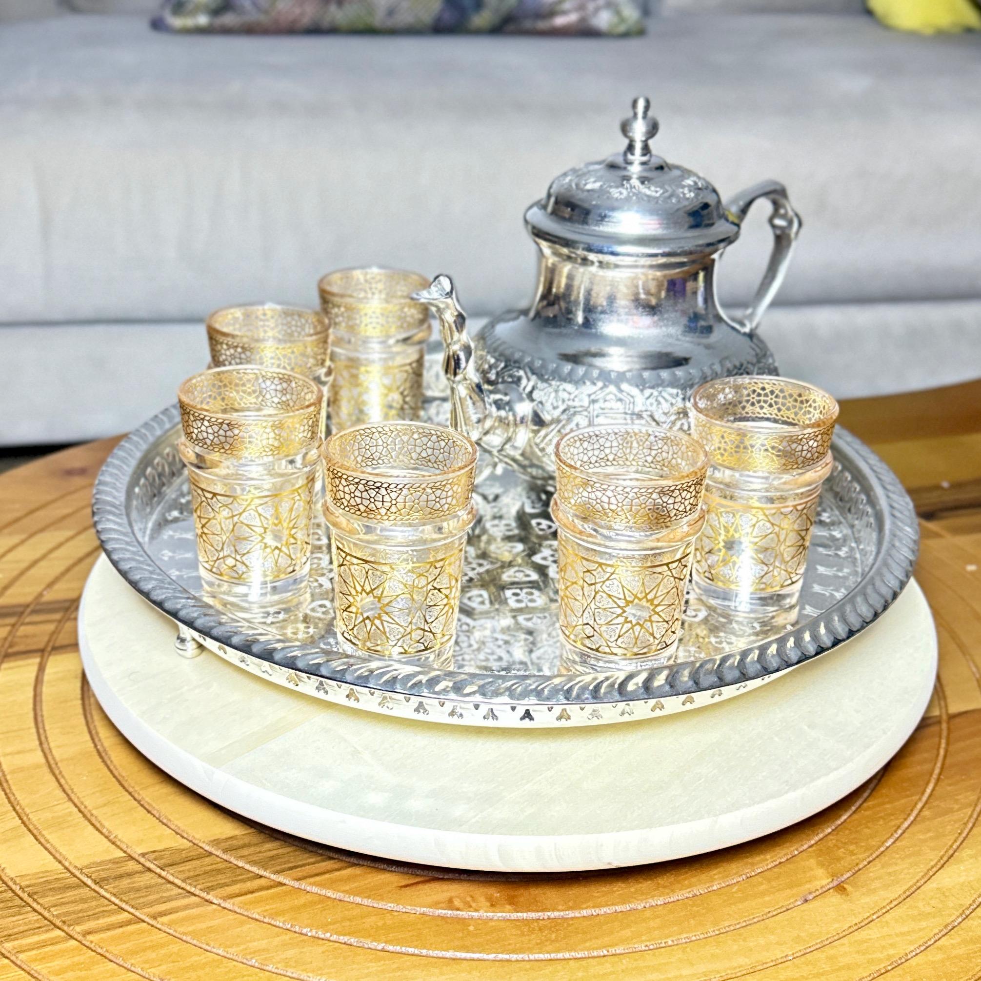 Moroccan Tea Glasses Set: Gold Zellij Design, Handcrafted Tea Cups - Etsy