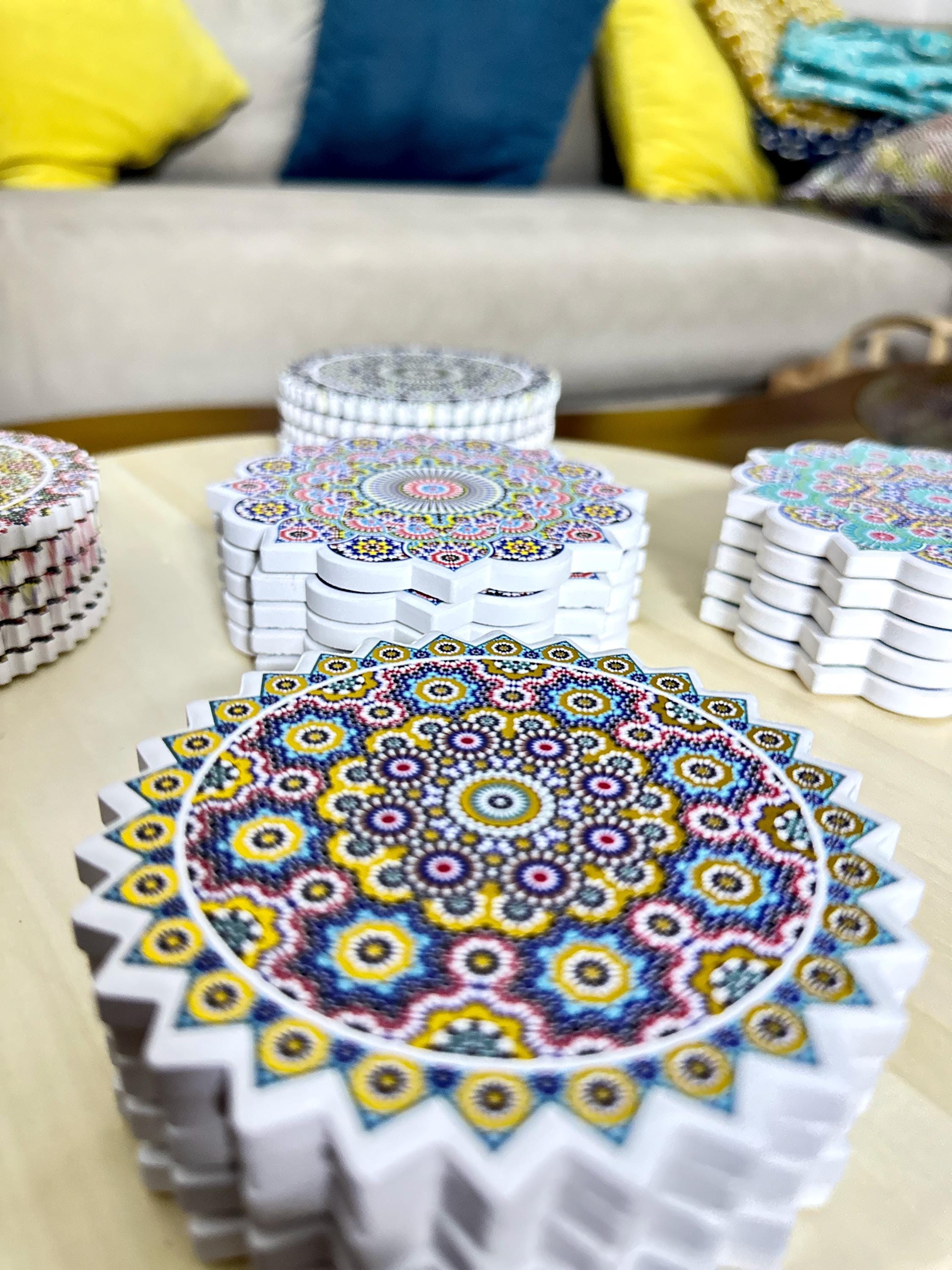 Moroccan Coasters Pack Ceramic Drink Coasters Colorful Mosaic Design ...