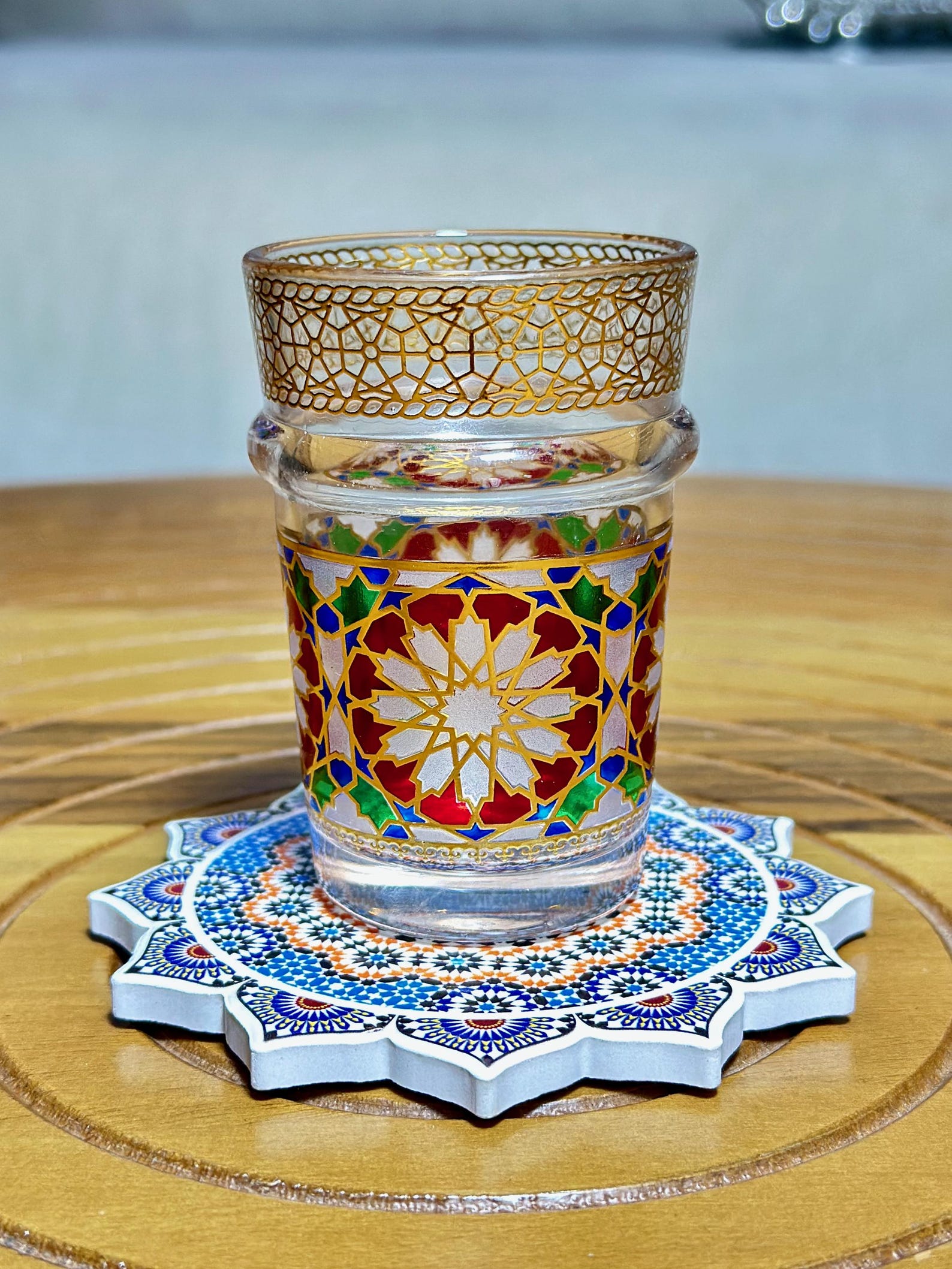 Set of 3 Tea Glasses Moroccan Beldi Cups Gold Zellij Design Handcrafted ...