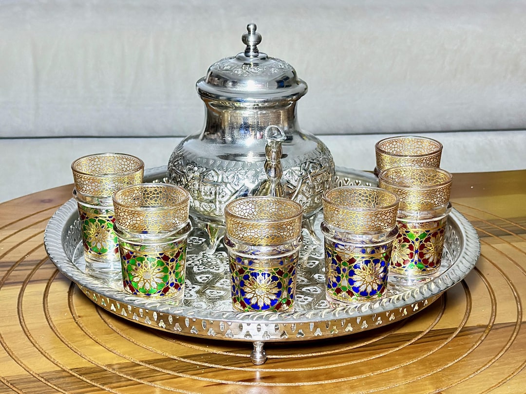 Large Moroccan Tea Set and Tray Moroccan Tea Glasses Big Moroccan Tea ...