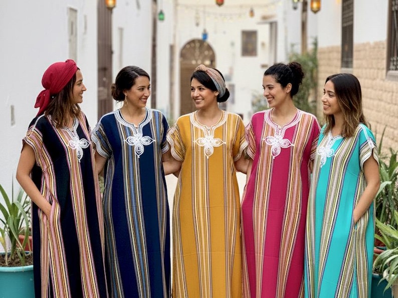 Moroccan Gandoura Kaftan Dress for Women Striped Bohemian Caftan ...
