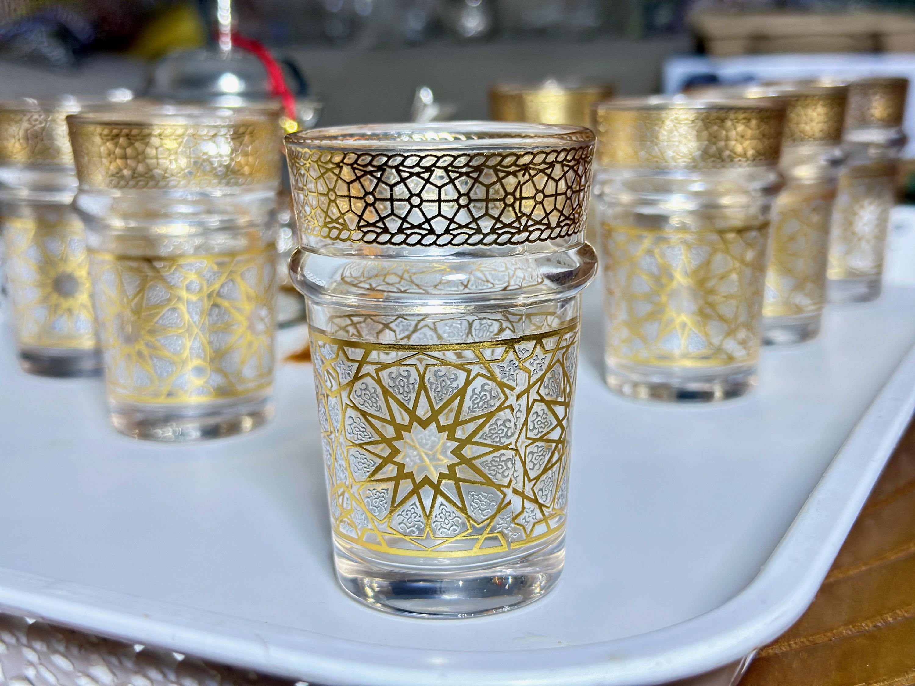 Moroccan Tea Glasses Set: Gold Zellij Design, Handcrafted Tea Cups - Etsy