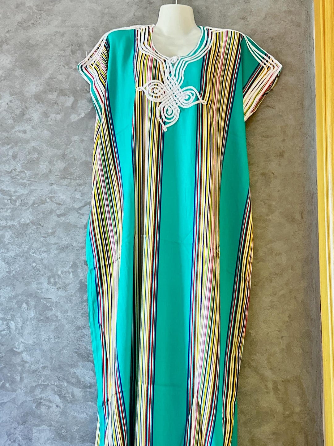 Robe caftan marocaine Gandoura pour femme caftan bohème rayé fait main ...