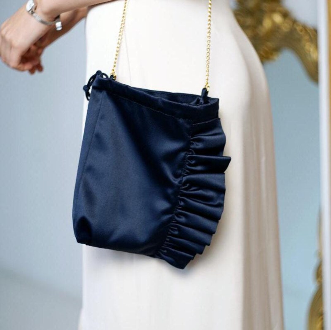 Handmade Navy Blue Satin Evening Bag-wristlet Bag or Shoulder Handle ...