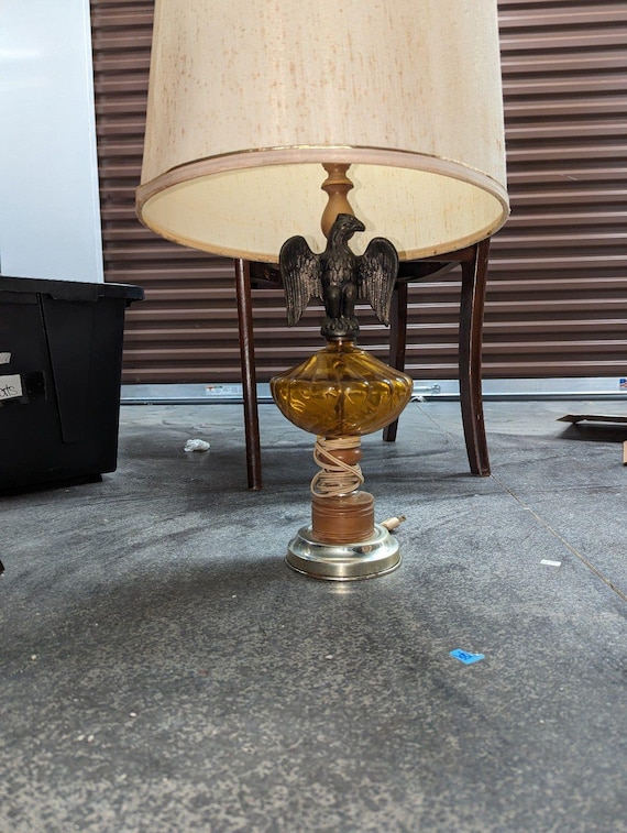 Vintage Eagle Lamp With Amber Globe And New Shade Qepeety Art Deco
