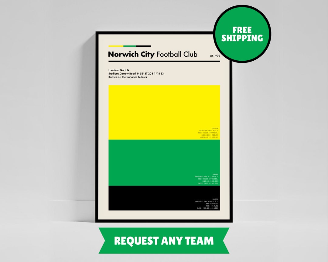 Norwich City Football Club Poster, Minimalist Sport Art, Aesthetic ...
