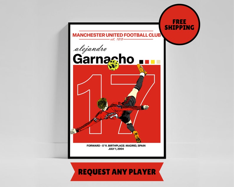 Alejandro Garnacho Poster, Football Print, Manchester United Football ...