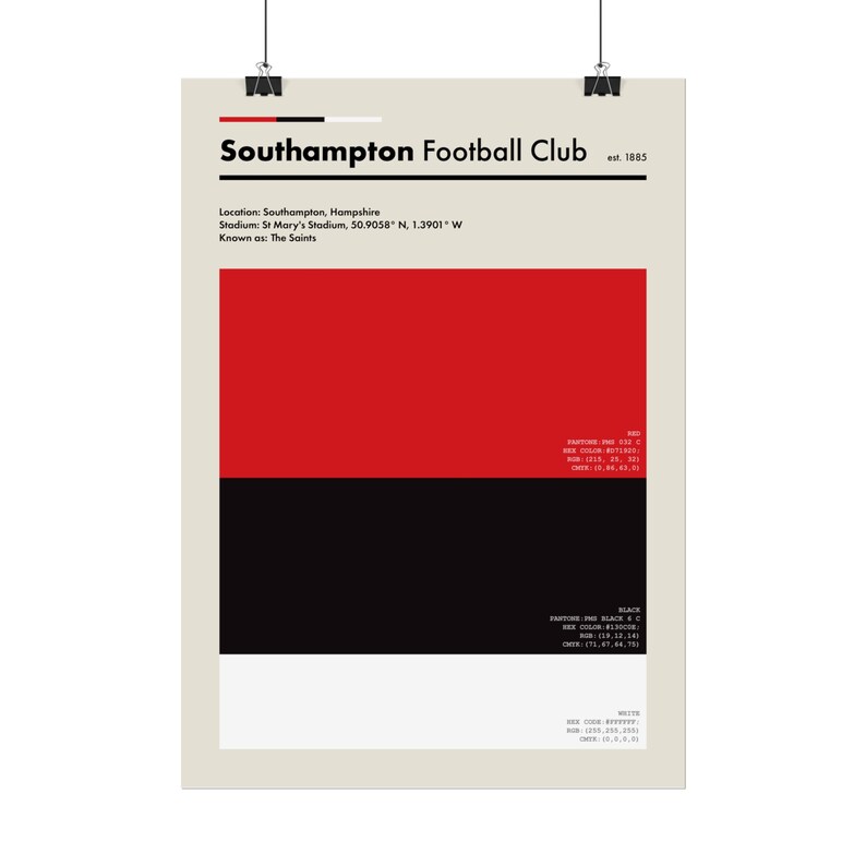 Southampton Football Club Poster, Minimalist Sport Art, Aesthetic ...