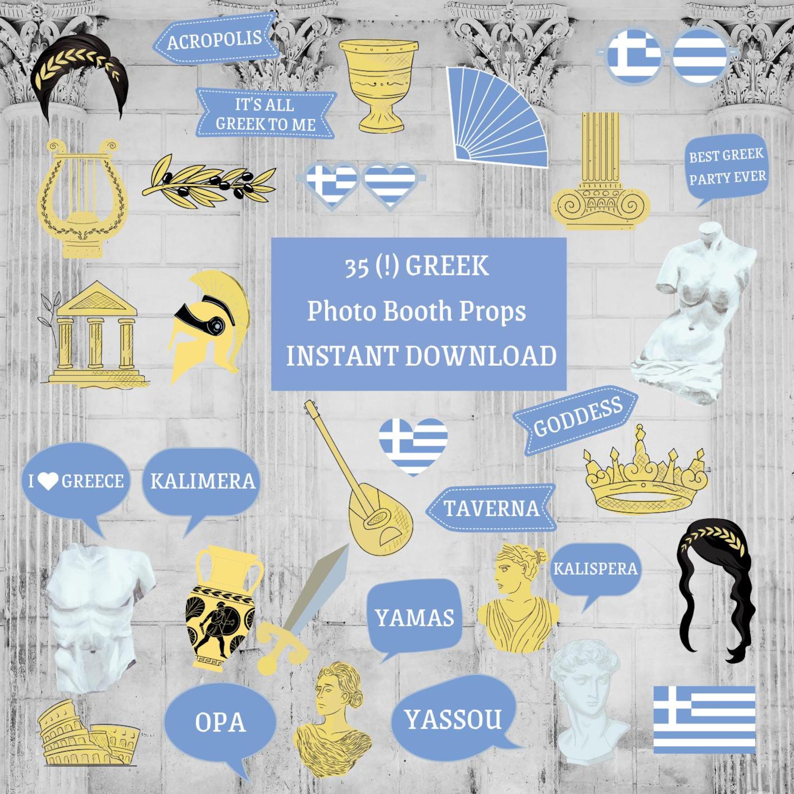 GREEK Event Photo Booth Props, Printable Photo Props, Greece Themed ...