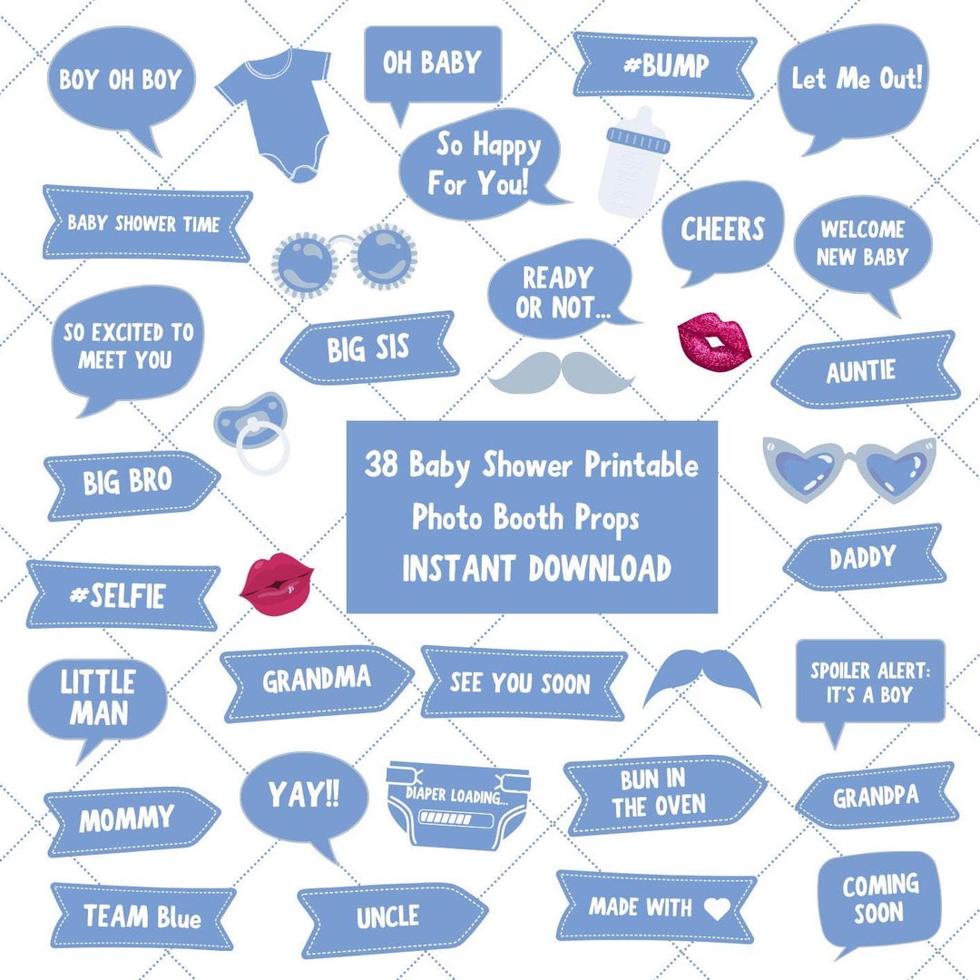 38 Printable Baby Shower Photo Booth Props, Blue Themed Selfie Props ...