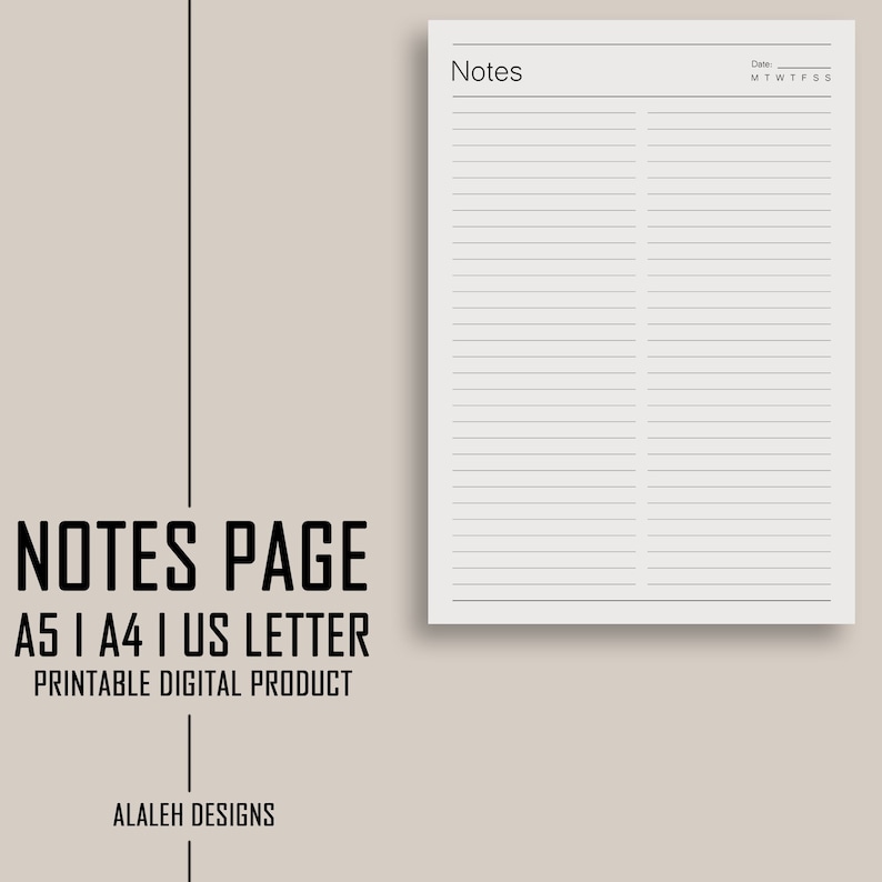 Printable Note Page, Two Columns - Etsy