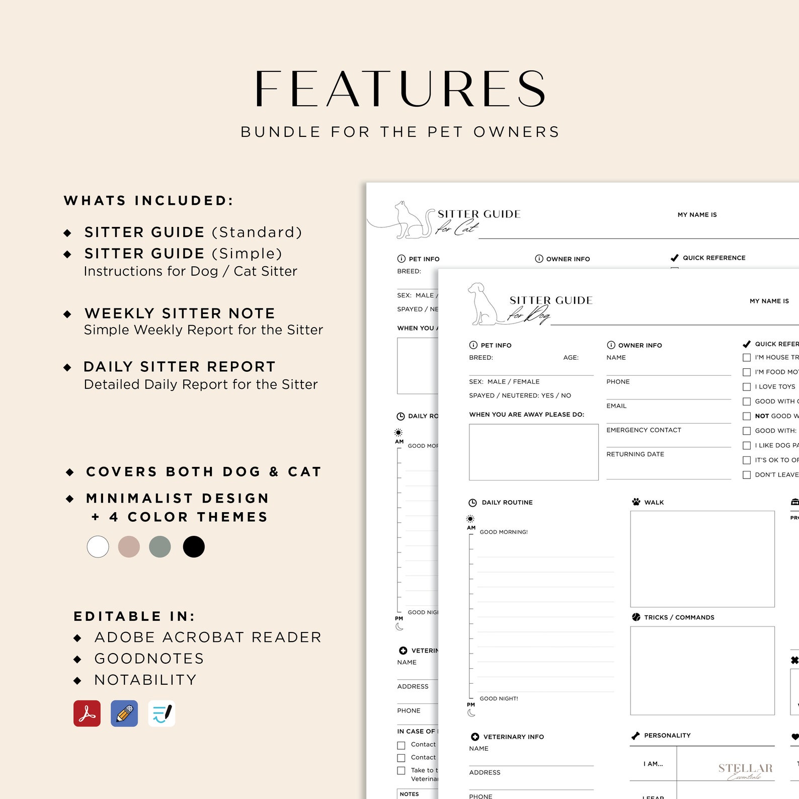 Pet Sitter Guide, Dog & Cat Report Card BUNDLE, Pet Care Instructions ...