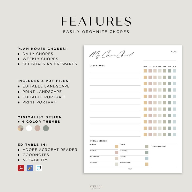 Editable Kids Chore Chart, Minimalist Cleaning Checklist, Printable ...