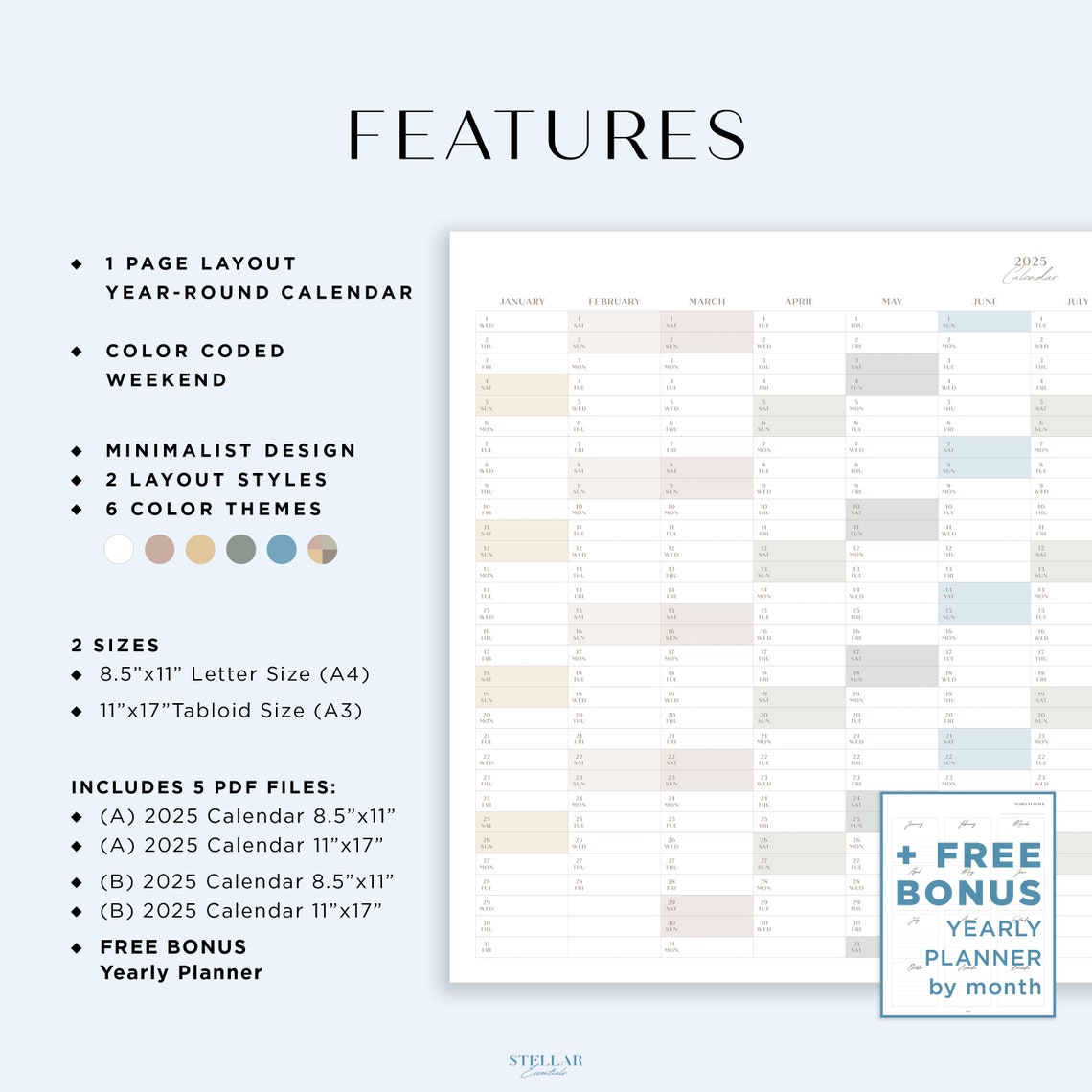 2025 Yearly Calendar, Minimalist One Page Planner (printable PDF) - Etsy