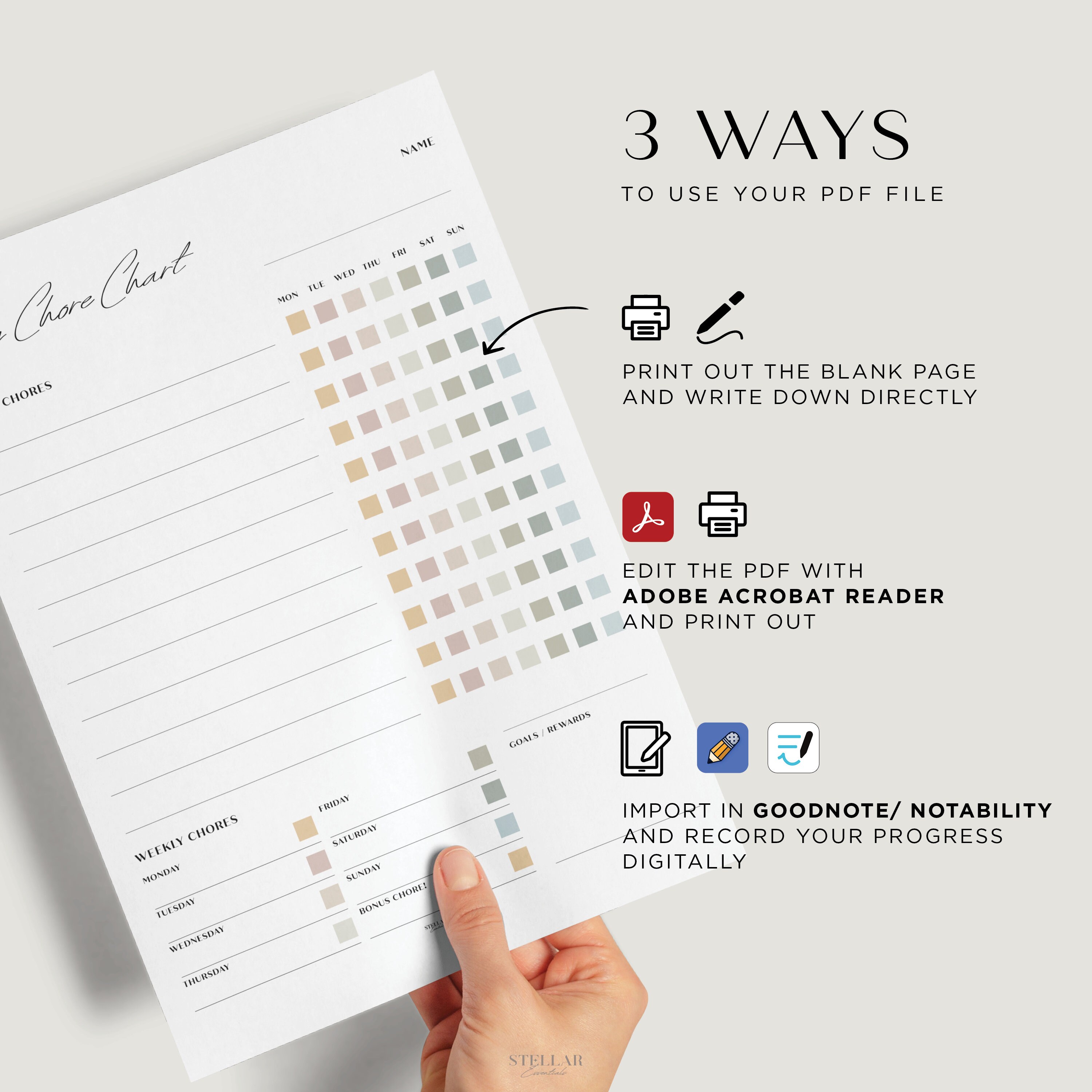 Editable Kids Chore Chart, Minimalist Cleaning Checklist, Printable ...