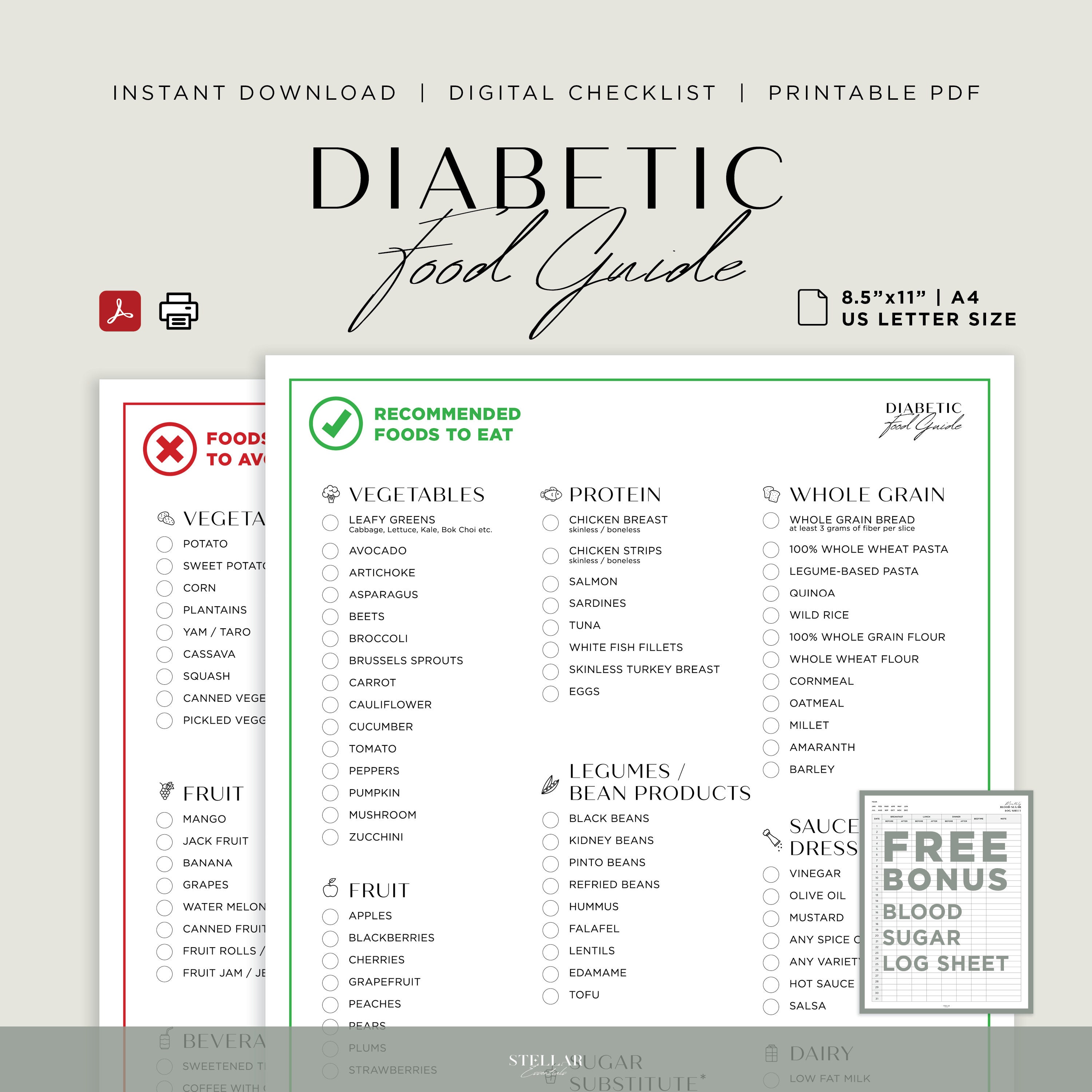 Printable Diabetic Food List, Digital Diabetic Food Chart, Diabetic ...