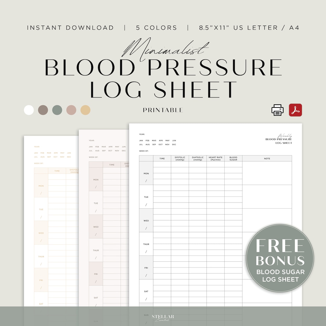 Blood Pressure Log Printable, Blood Pressure Tracker, Weekly Medical ...