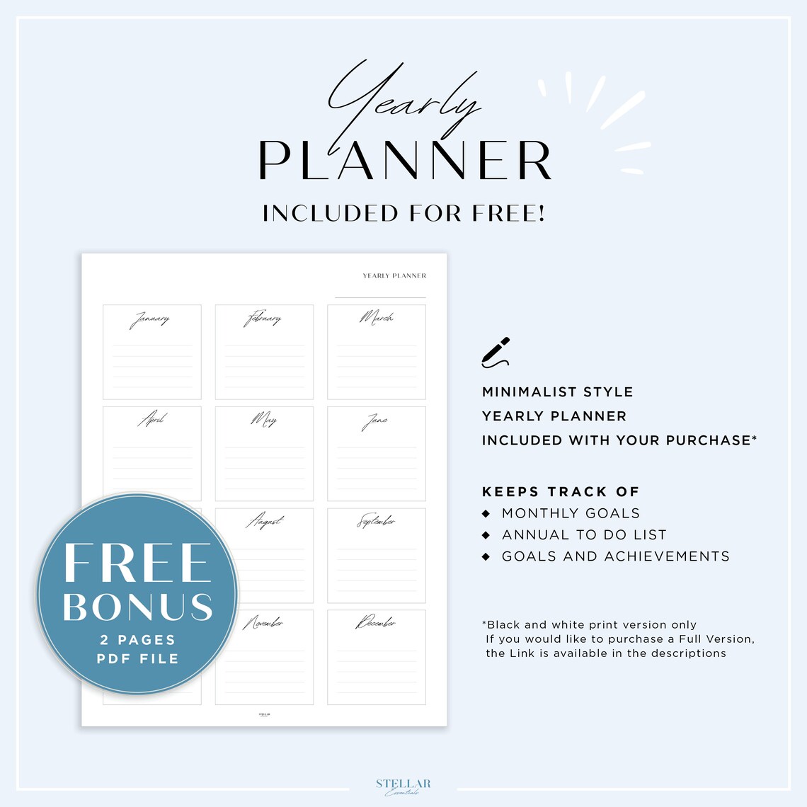 2025 Yearly Calendar, Full Year 2025 One Page Calendar, Monthly Planner ...